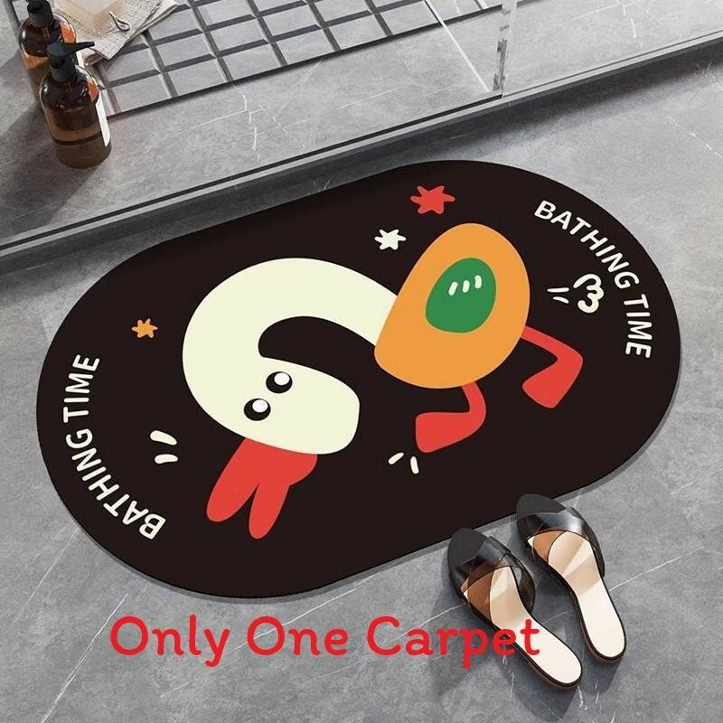 Durable diatom mud antislip floor mat with cute animal design for entry and shower