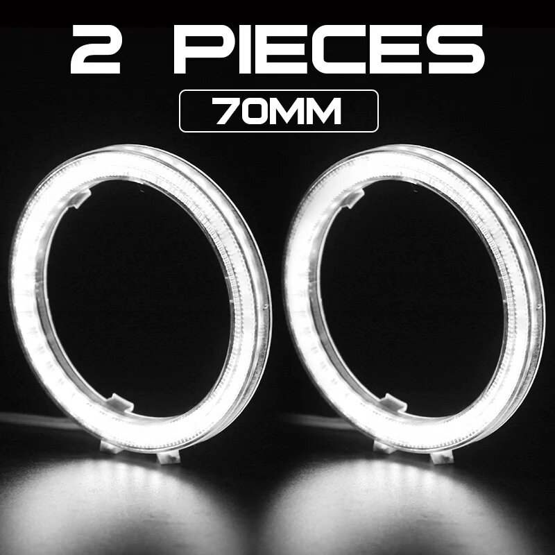 Автомобильные ангельские глазки, 12 В, кольца с ореолом, COB ангельские глазки, белая фара 70 мм, 80 мм, дневные Подфарники для автомобиля, мотоцикла, линза проектора, 2PCS 70MM White