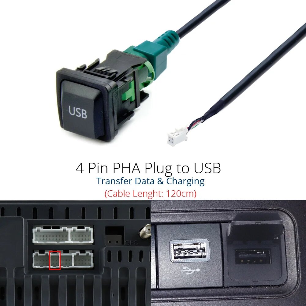 Автомобильный радиоприемник Android-плеер 4, 6-контактный USB-переключатель передачи данных, кабель-адаптер для VW Golf MK5 MK6 VI 5 6 Jetta CC Tiguan Passat B6, 4Pin PHA to USB A