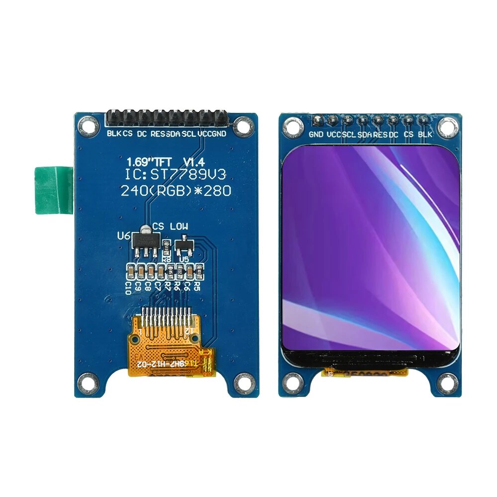 1.69" TFT LCD ST7789V3, Цвет: Pin header soldered