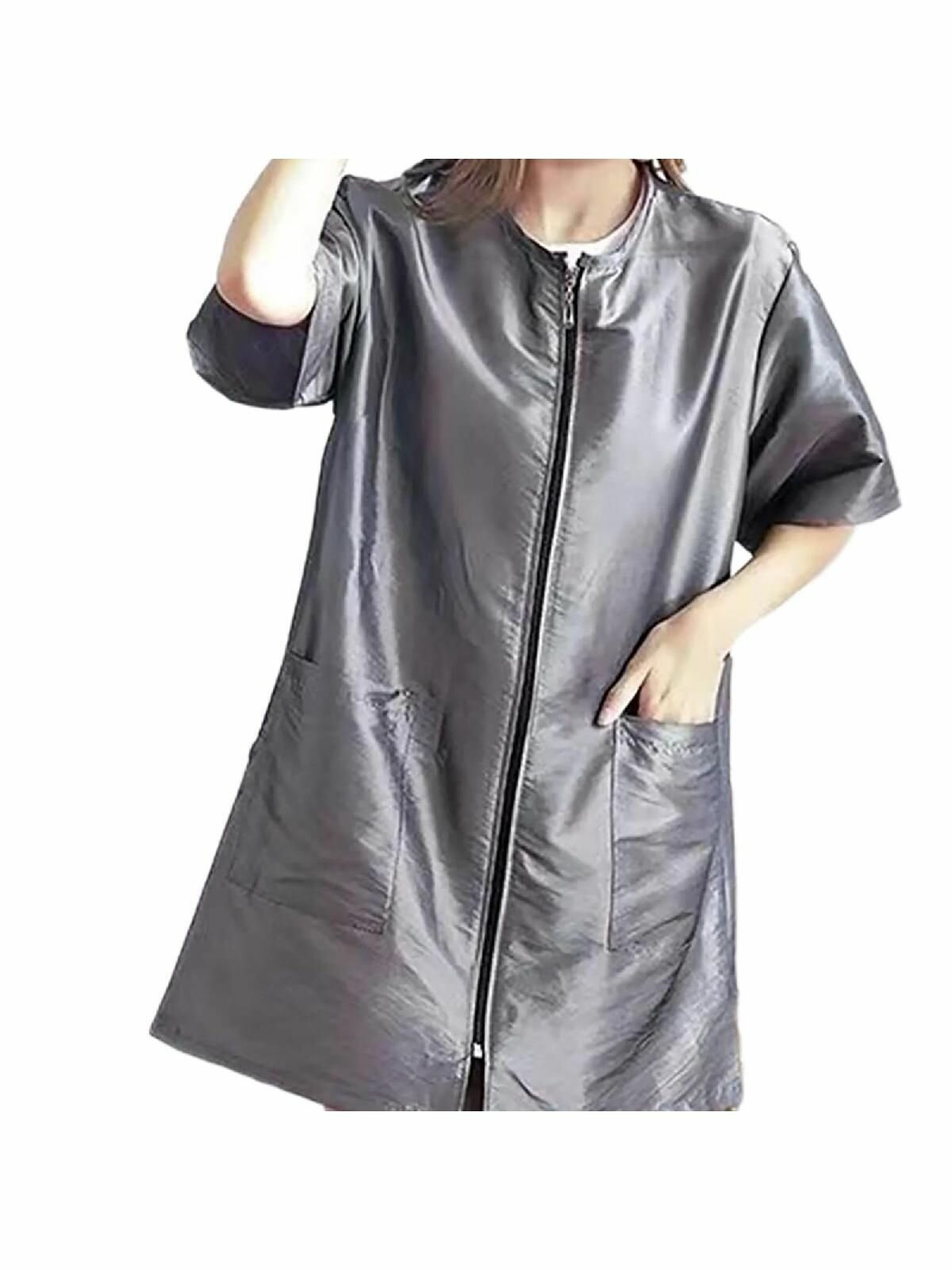 Непромокаемый халат для парикмахеров с короткими/длинными рукавами и карманом для салонов и зоомагазинов, Серый - короткие рукава