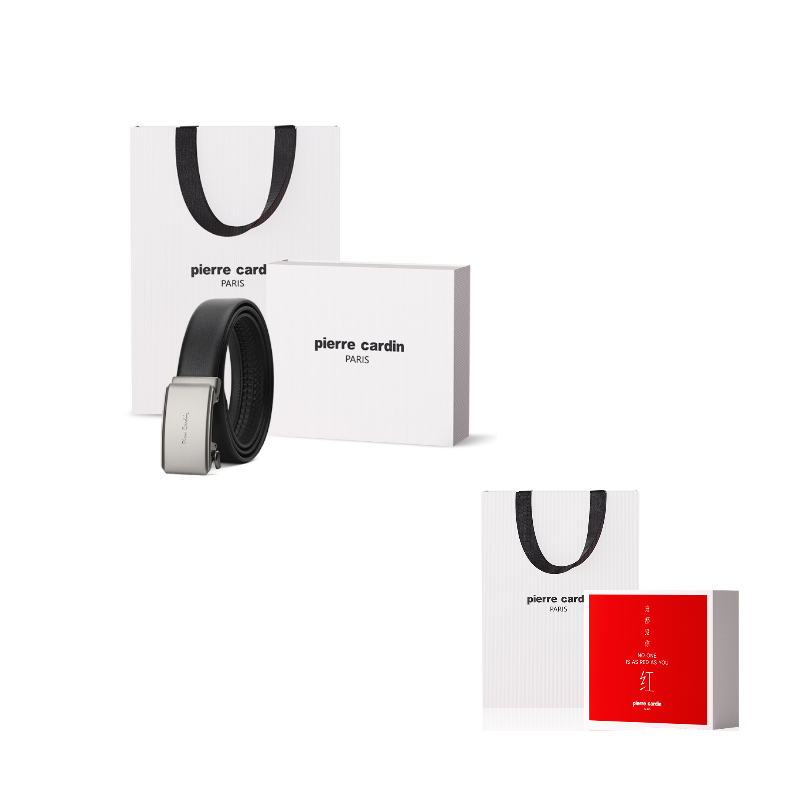 PIERRE CARDIN Cow Leather Belts Men's Black 3.5cm 115cm