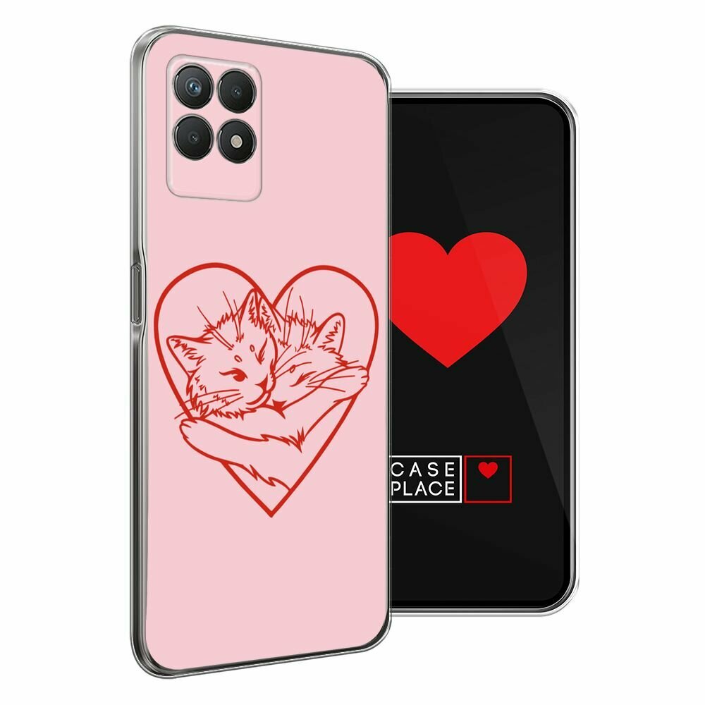 Чехол на Realme 8i / Реалми 8i с принтом "Влюблённые котики рисунок 1 - 14 февраля" — фото 1