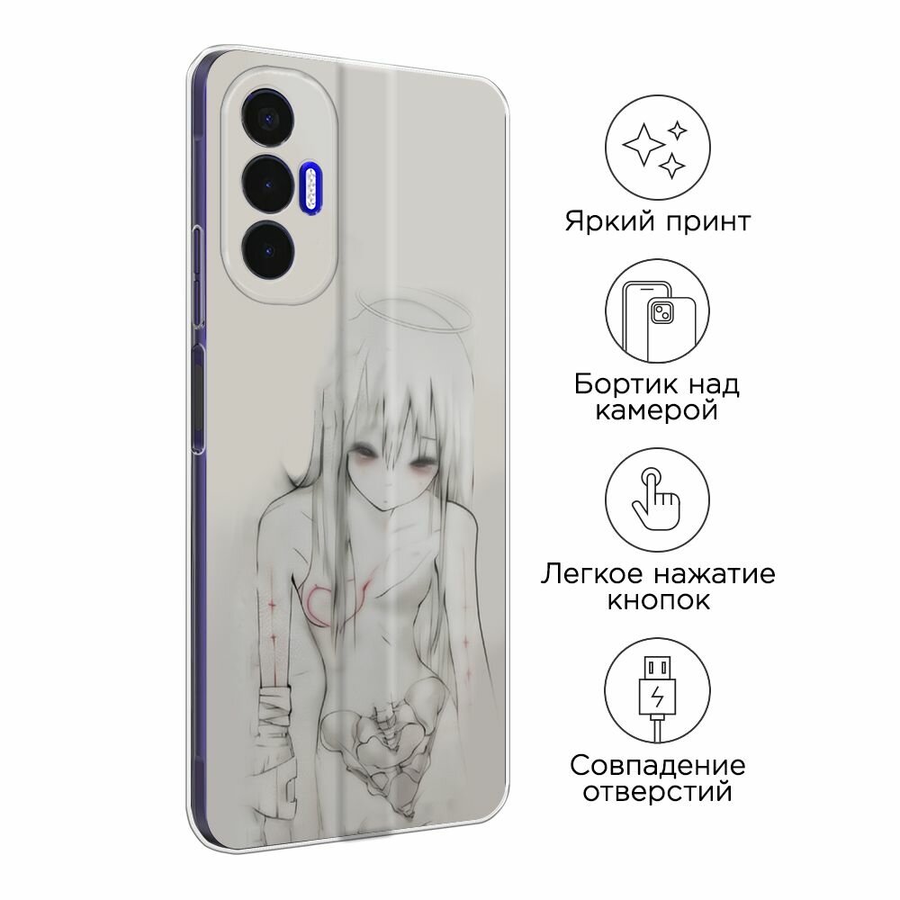 Чехол на Tecno Pova 3 / Текно Пова 3 с принтом "Аниме рисунок чёрно-белый" — фото 1