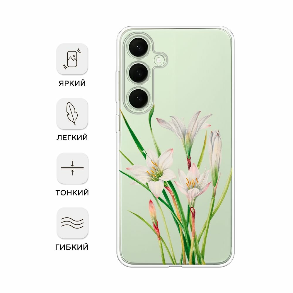 Чехол на Samsung Galaxy S25 Plus / Самсунг S25 Плюс с принтом "White lily", прозрачный — фото 1