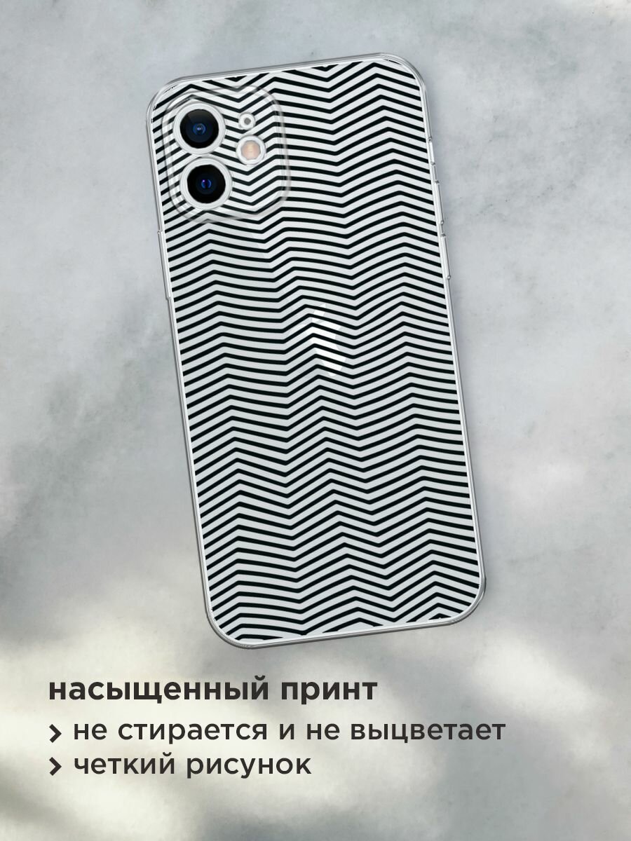 Чехол на Apple iPhone 12 mini / Айфон 12 Мини с принтом "Зрительный обман черный", прозрачный — фото 1