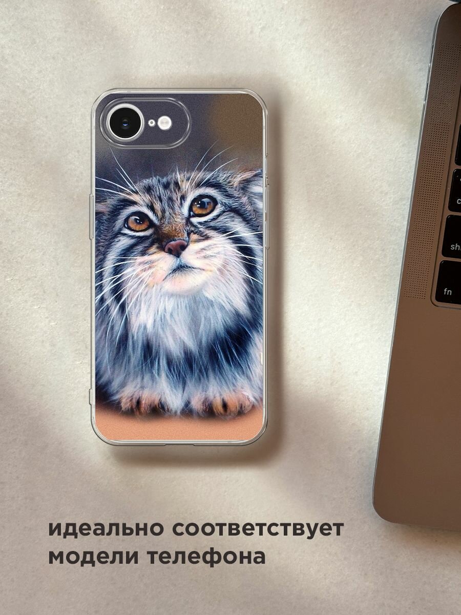 Чехол на Apple iPhone 16e/17e / Айфон 16е/17e с принтом "Кот манул 2" — фото 1