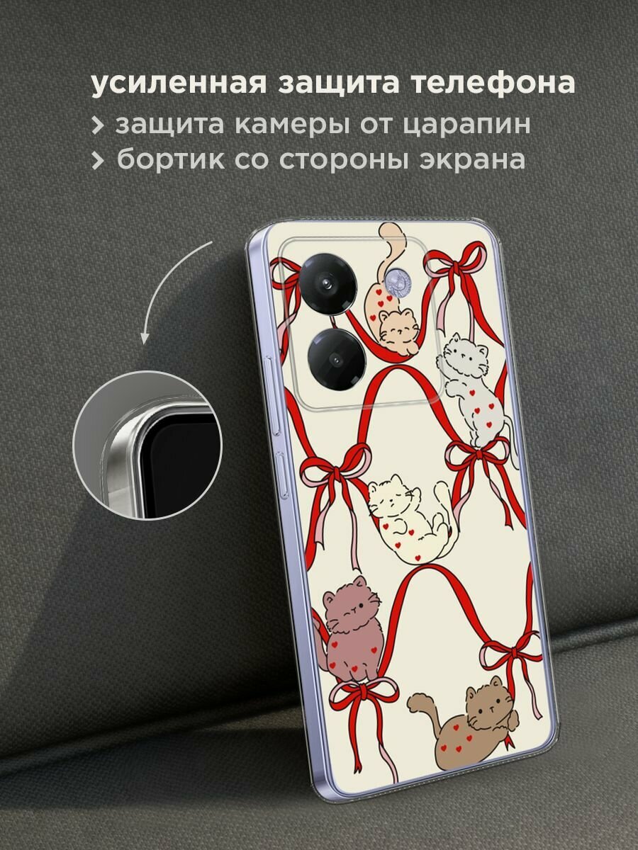 Чехол на Poco M7 Pro / Поко М7 Про с принтом "Котики в ленточках 1" — фото 1