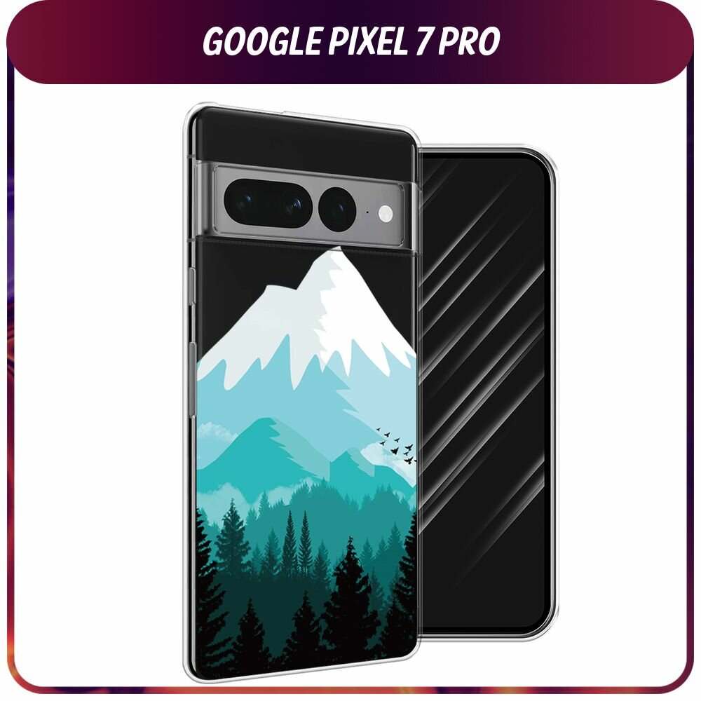 Чехол на Google Pixel 7 Pro / Гугл Пиксель 7 Про с принтом "Синяя снежная гора", прозрачный