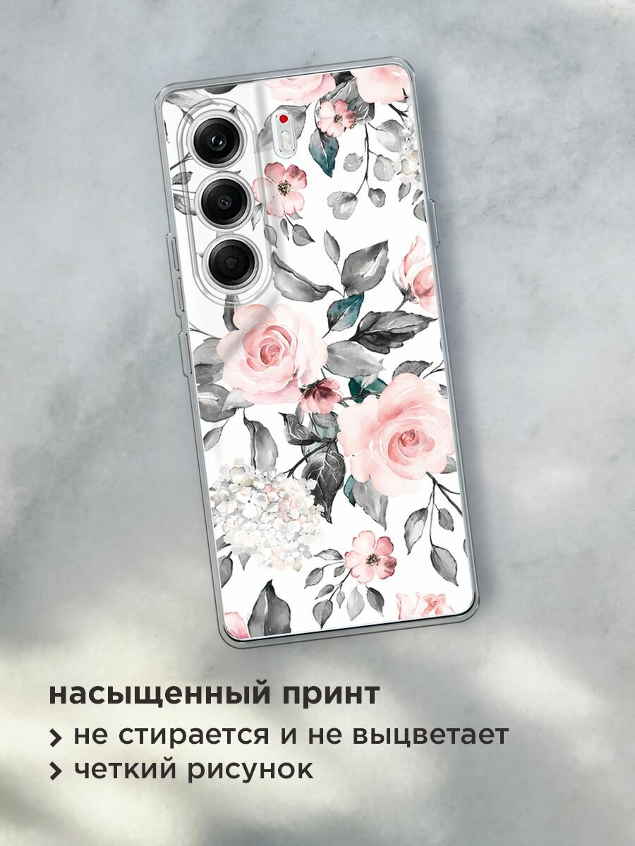 Чехол на Tecno Camon 40 Pro 5G / Текно Камон 40 Про 5G с принтом "Розы на белом" — фото 1