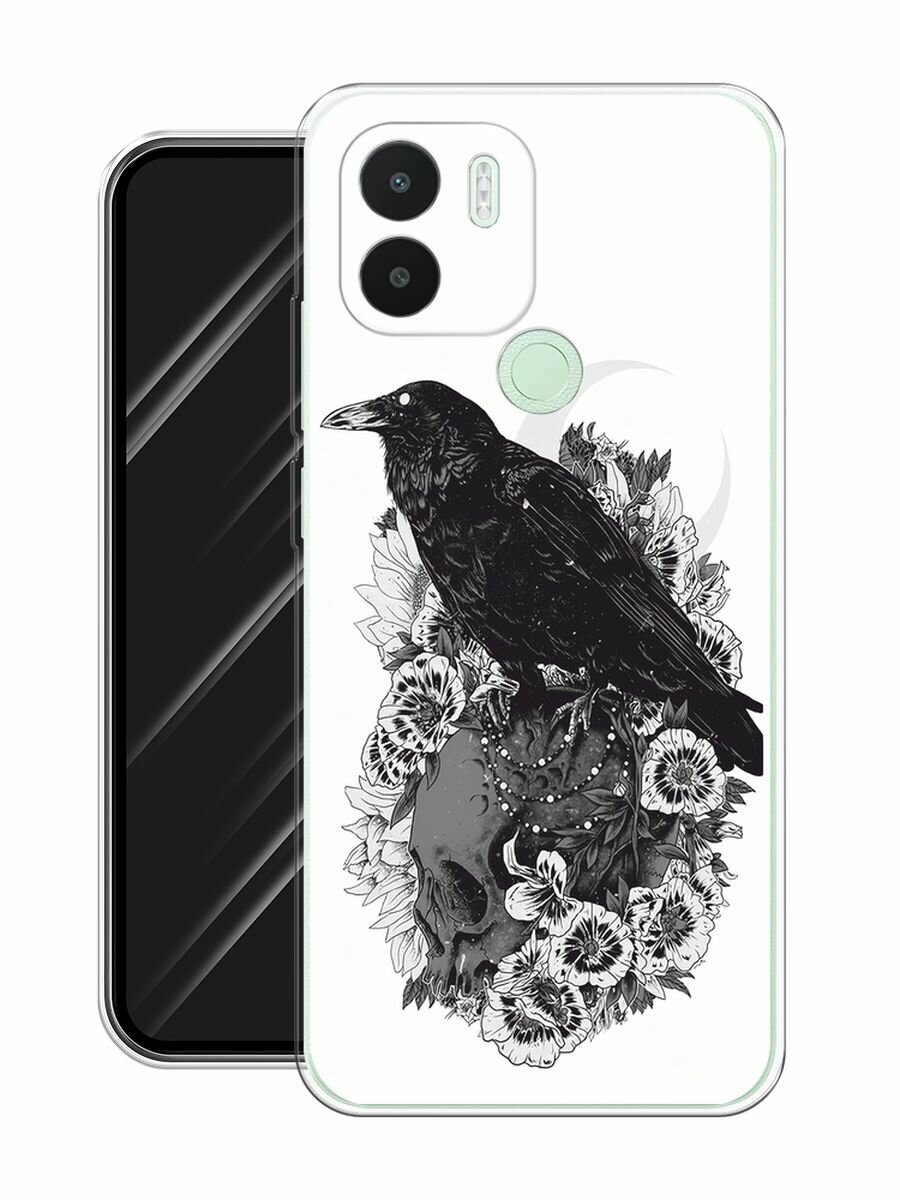 Чехол на Xiaomi Redmi A1+/Redmi A2+/Poco C51/C50 / Редми A1+ с принтом "Череп и ворона 1" — фото 1