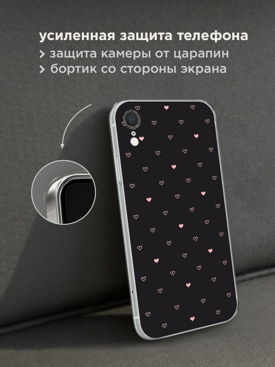 Чехол на Apple iPhone XR / Айфон XR с принтом "Черный фон и сердечки" — фото 1