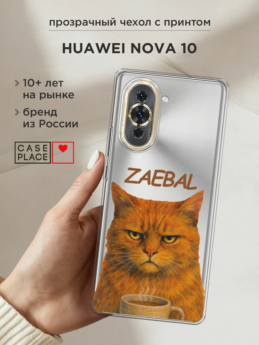 Чехол на Huawei Nova 10 / Хуавей Нова 10 с принтом "Рыжий кот с надписью", прозрачный