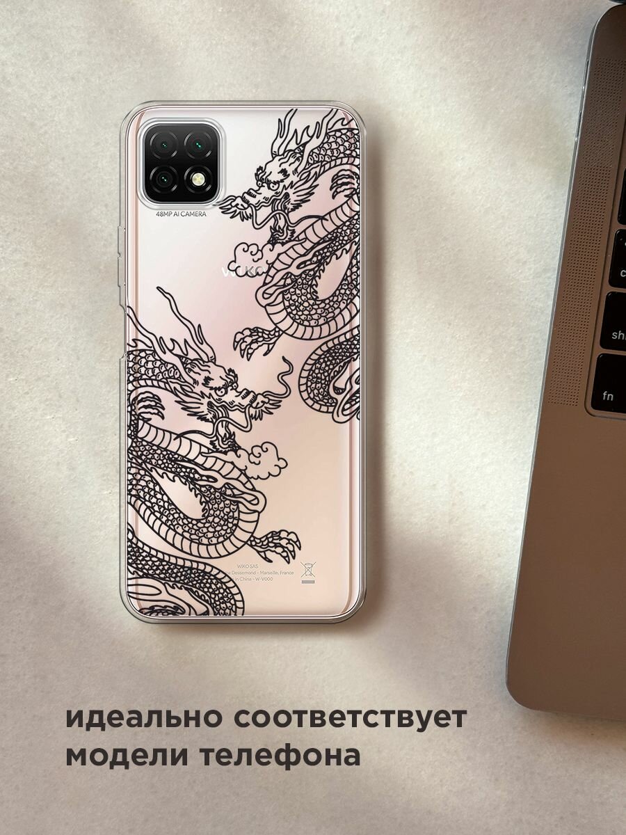 Чехол на Wiko T3 / Вико Т3 с принтом "Два китайских дракона", прозрачный — фото 1