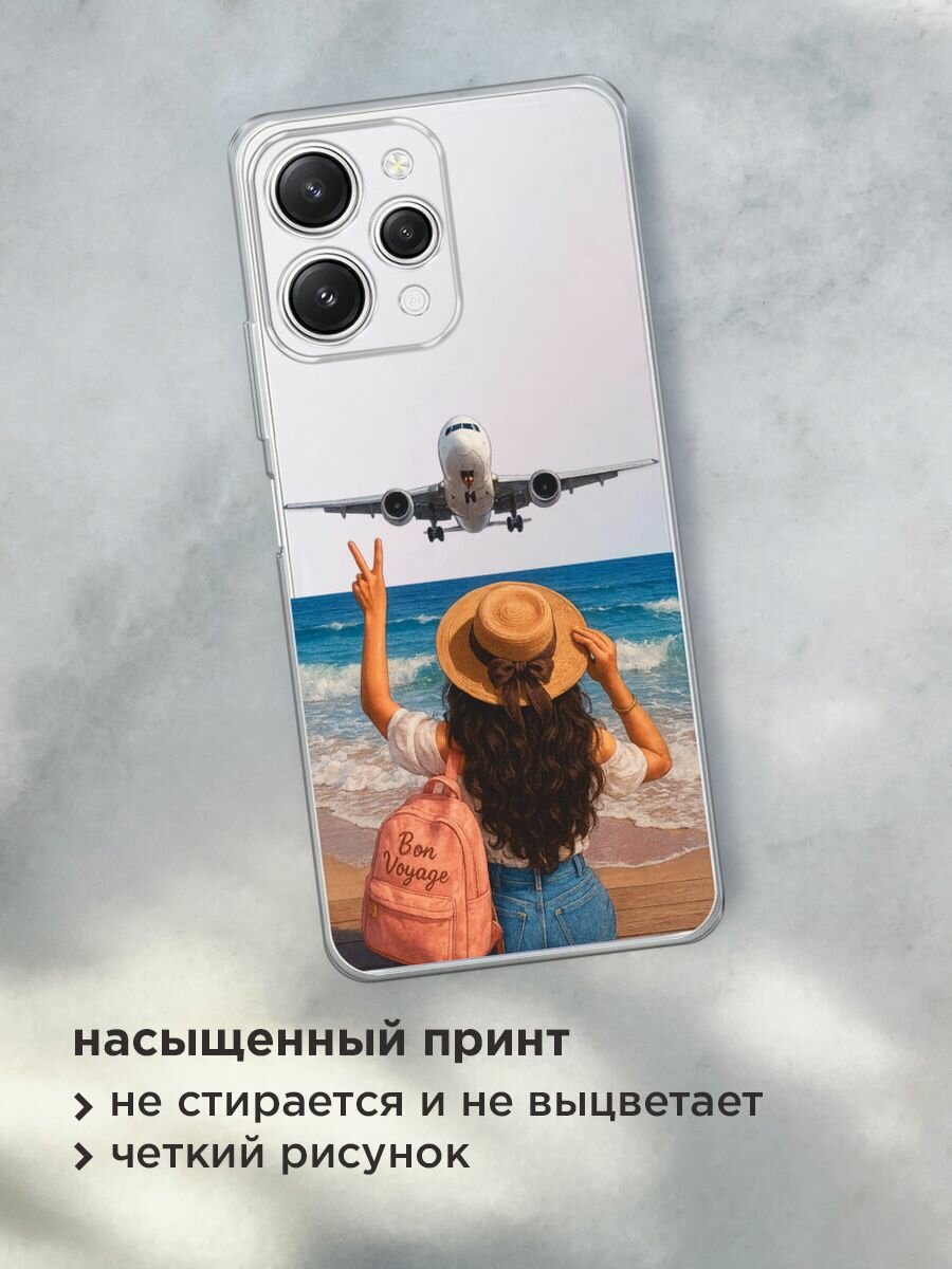 Чехол на Xiaomi Redmi 12 5G / Сяоми Редми 12 5G с принтом "Bon Voyage", прозрачный — фото 1