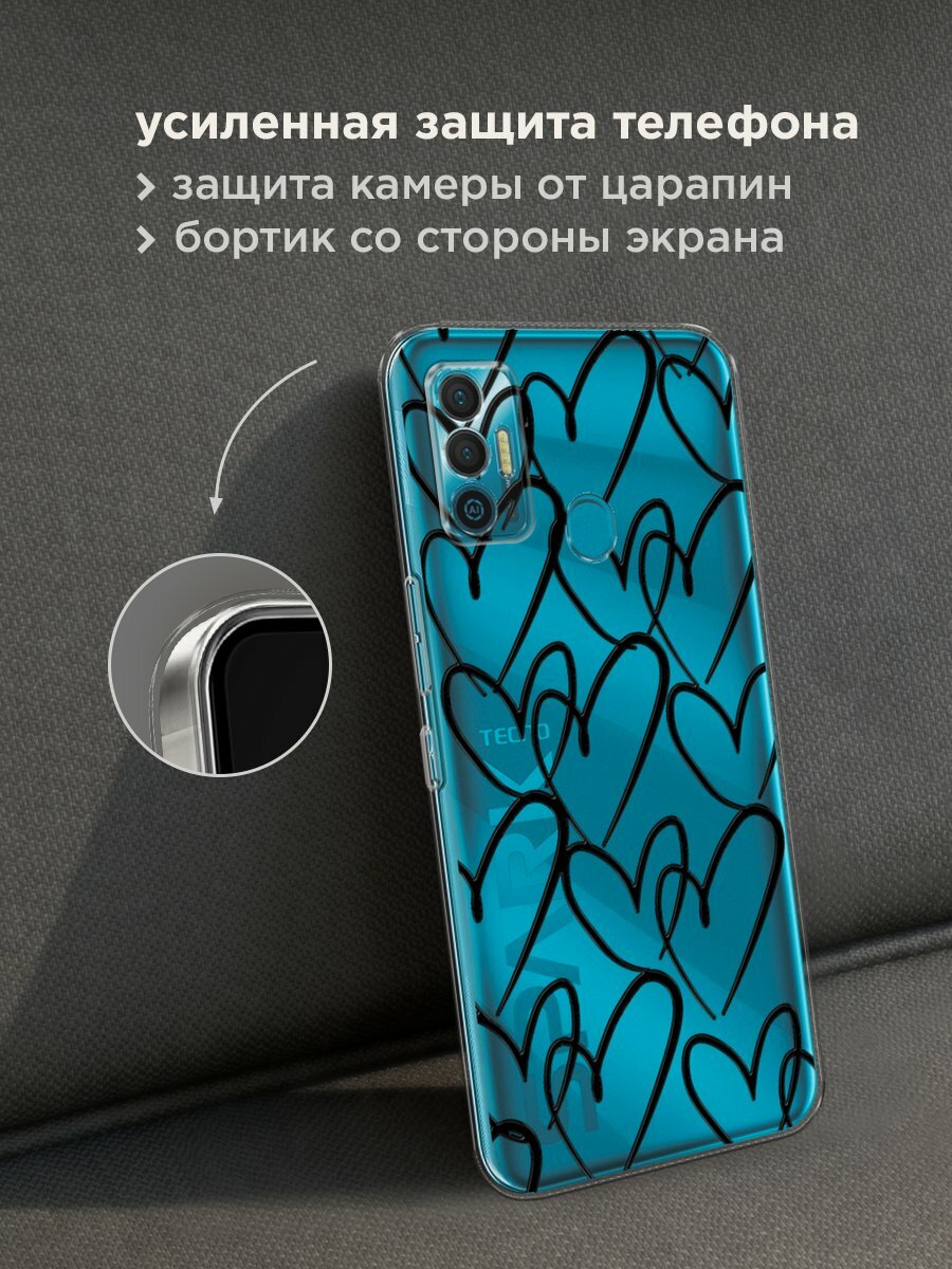 Чехол на Tecno Spark 7 / Техно Спарк 7 с принтом "Hearts doodle black 1" — фото 1