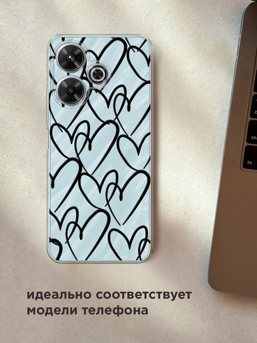 Чехол на Сяоми Редми Ноут 13R/Редми 13/Поко М6 4G/M6 Плюс с принтом "Hearts doodle black 1" — фото 1