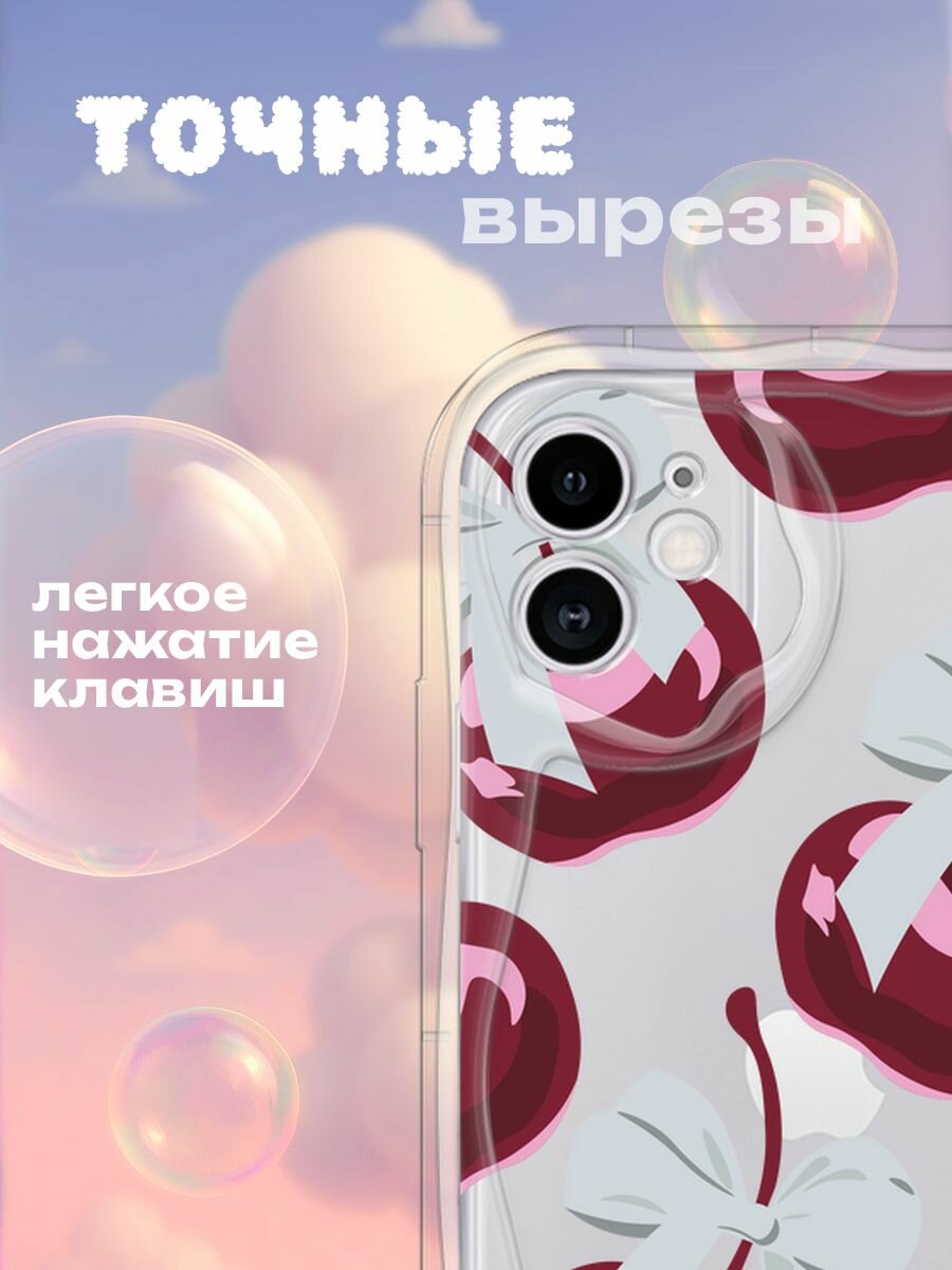 Чехол на Apple iPhone 11 / Айфон 11 с принтом "Вишни с бантами" — фото 1
