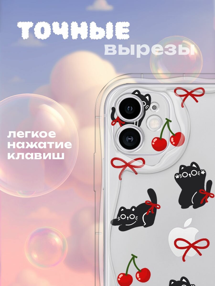 Чехол на Apple iPhone 11 / Айфон 11 с принтом "Котик, вишня и бантики" — фото 1