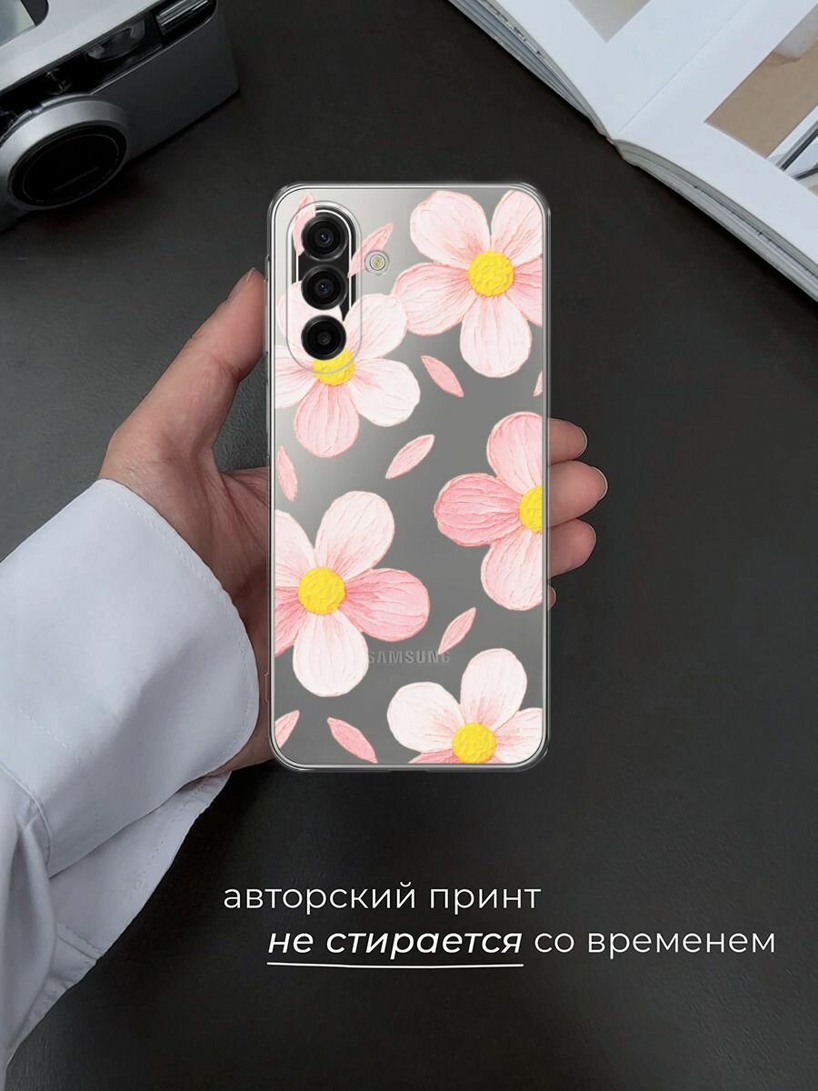 Чехол на Samsung Galaxy A17 / Самсунг А17 с принтом "Розовые ромашки" — фото 1