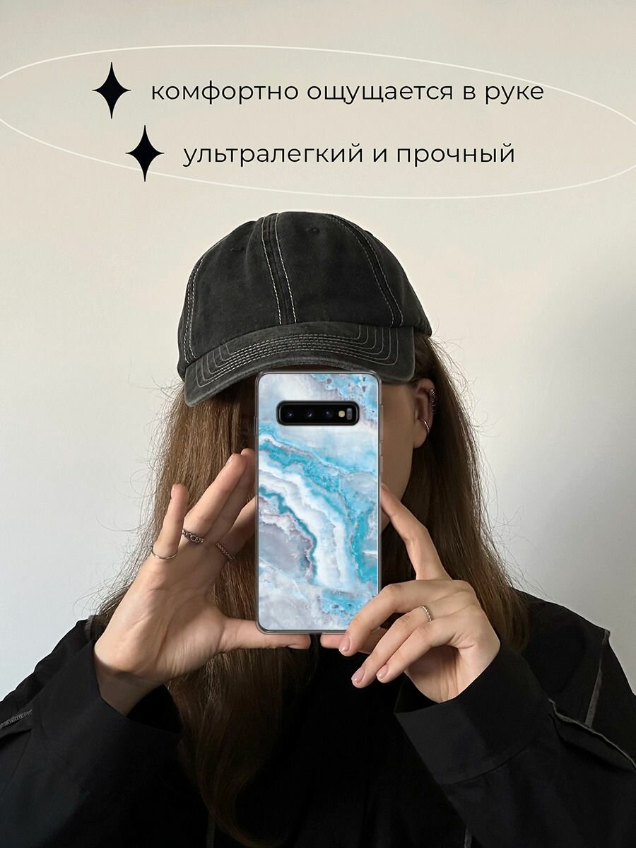 Чехол на Samsung Galaxy S10 + / Самсунг Галакси S10 Плюс с принтом "Нежно-голубой мрамор" — фото 1