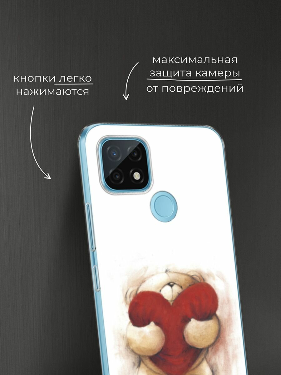 Чехол на Realme C21 / Реалми С21 с принтом "Мишка с сердцем 1" — фото 1