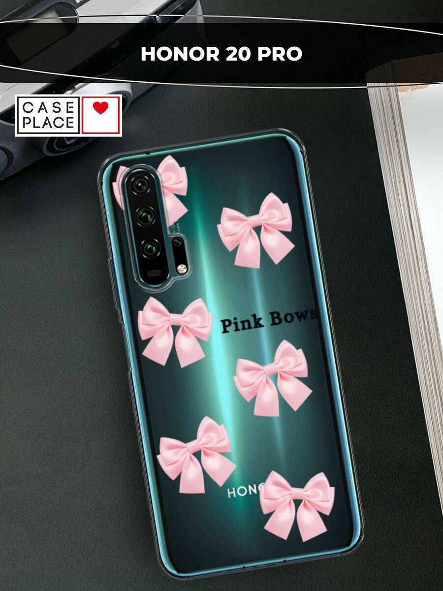 Чехол на Honor 20 Pro / Хонор 20 Про с принтом "Pink Bows", прозрачный