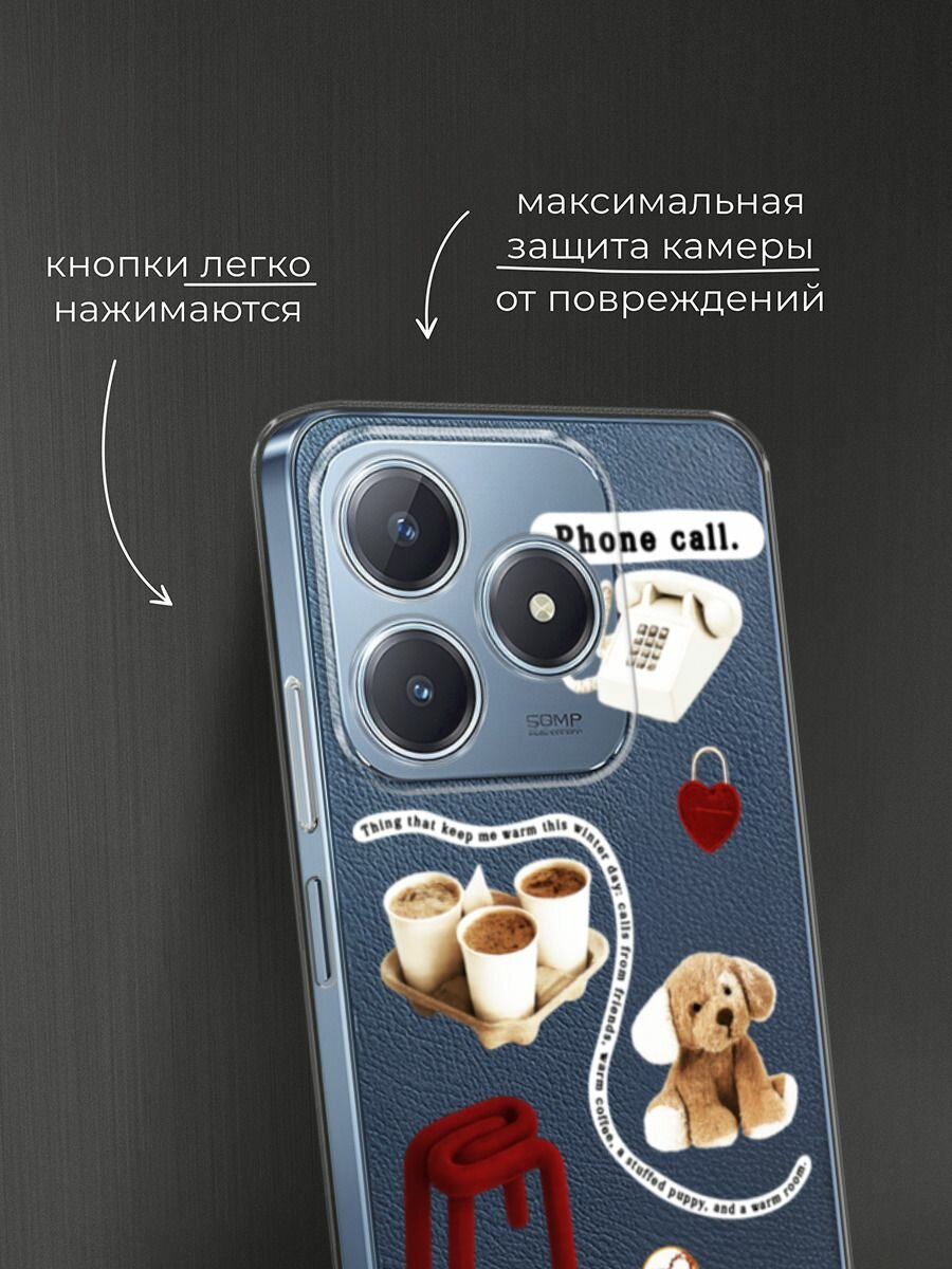 Чехол на Realme C63 / Реалми С63 с принтом "Phone call", прозрачный — фото 1