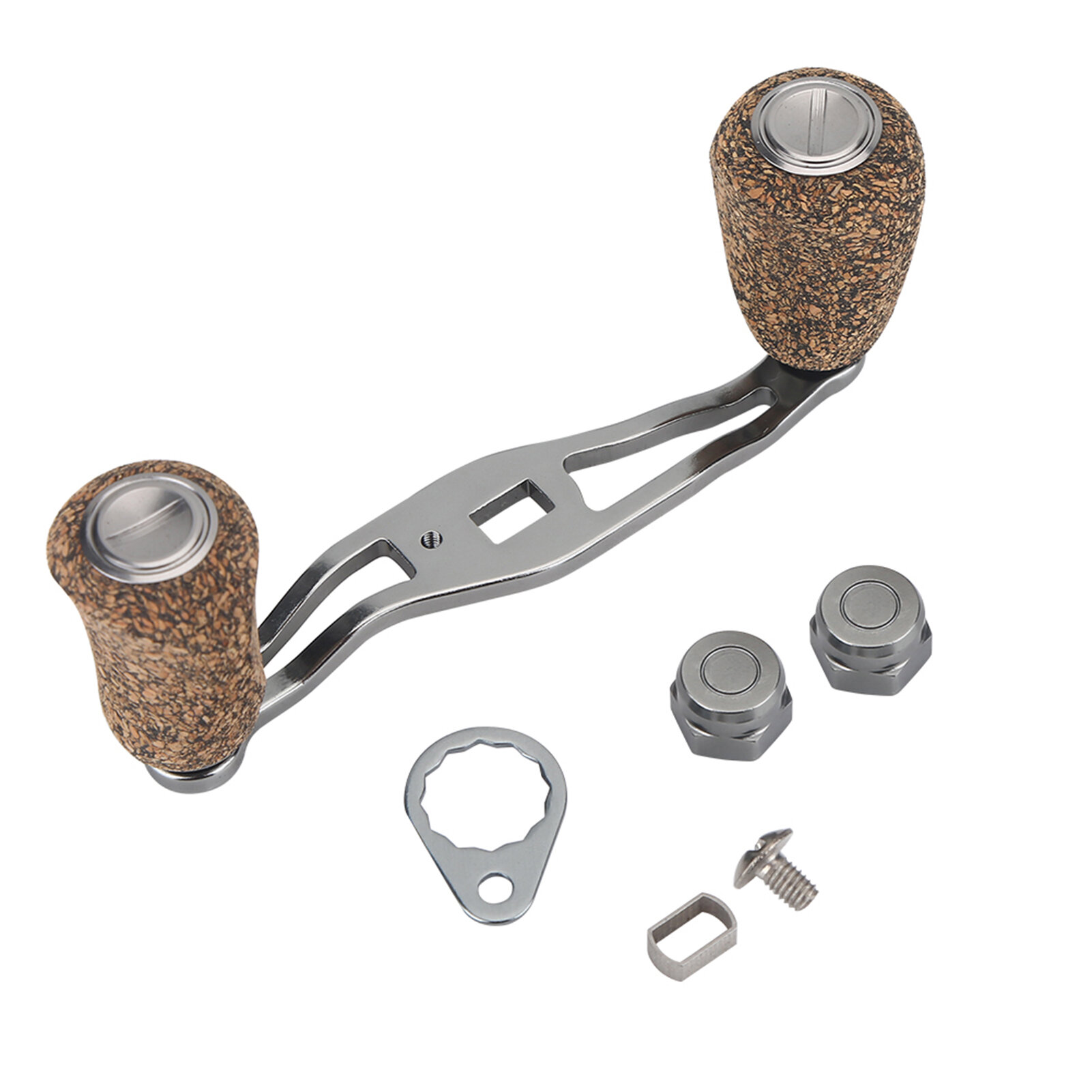 Fishing Reel Handle Wood Knob Carbon Fiber Frame with Fittings Replacement Parts (Gun Color)