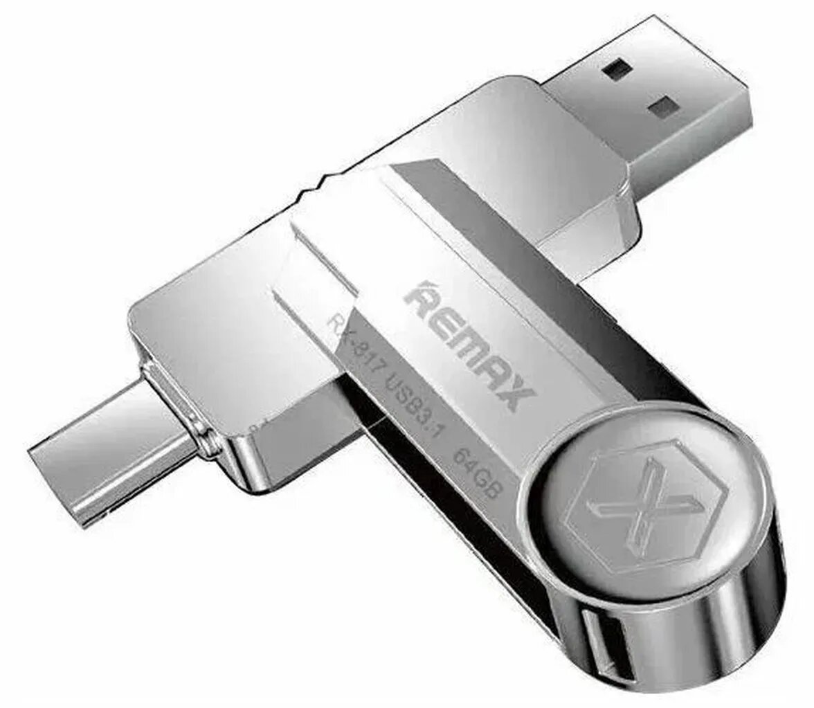Внешняя флешка для смартфона Remax RX-817 2в1 Type-C USB 3.1 серебро 64 гб