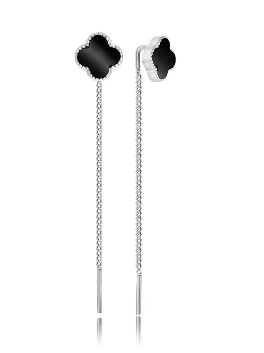 Серьги, серебро, 925 проба, родирование, оникс