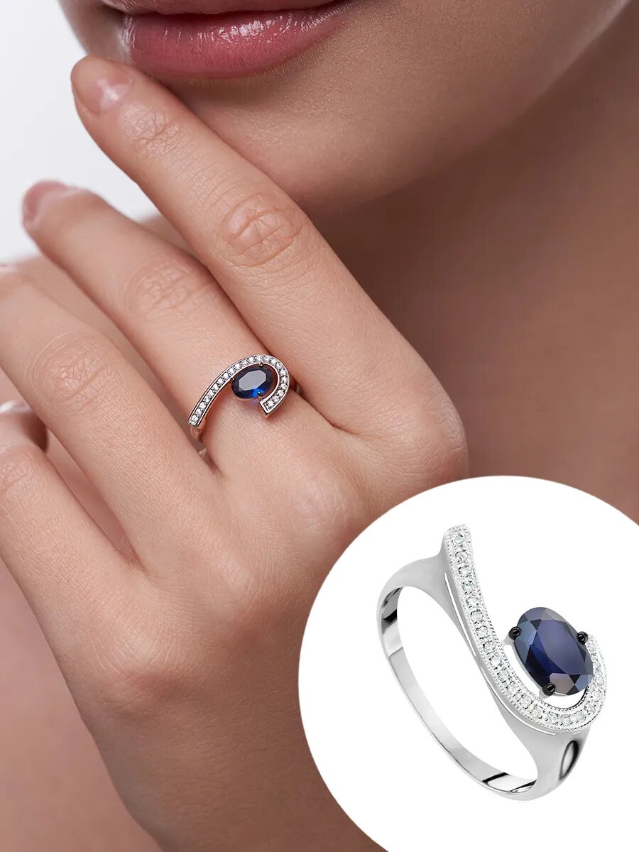 Кольцо тонкое, серебро, 925 проба, родирование, фианит