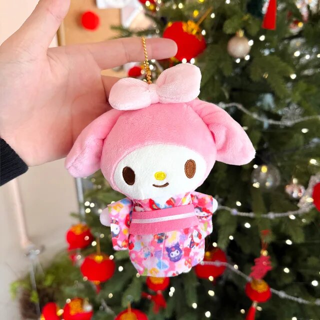 Кимоно Sanrio серии Cherry Blossom Kuromi Hello Kitty для девочек, плюшевая подвеска, милая кукла-собачка цвета корицы, брелок, украшение, подарок, Высота: около 12 см