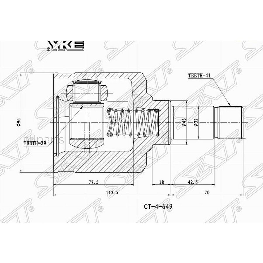 SAT CT-649 Шрус (Спереди/ Слева/ Внутр) Peugeot Boxer 06-14 / Citroen Jumper 06-14 / Fiat Ducato 06-14
