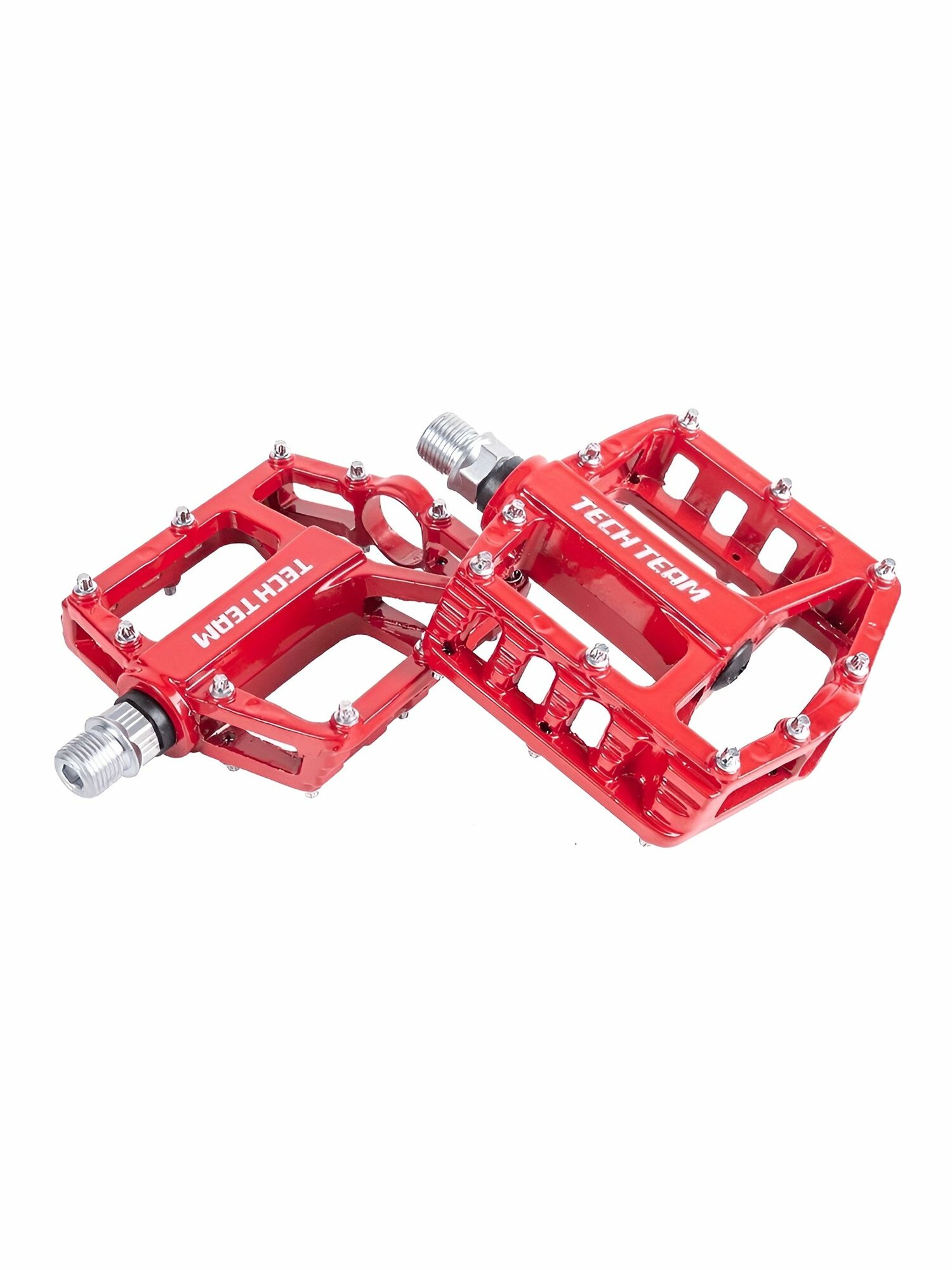 Педали для велосипеда Tech Team AL-46 резьба 9/16" алюминиевые на подшипниках скольжения со съёмными шипами красные NN007320