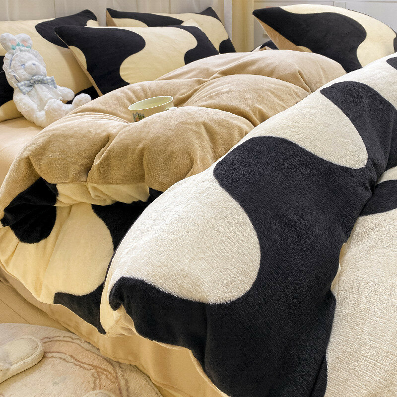Комплект постельного белья из зимнего молочного флиса (4 предмета), простыня из утолщенного кораллового флиса, пододеяльник, комплект постельного белья из 3 предметов из двухстороннего флиса с бортиками,220*240cm
