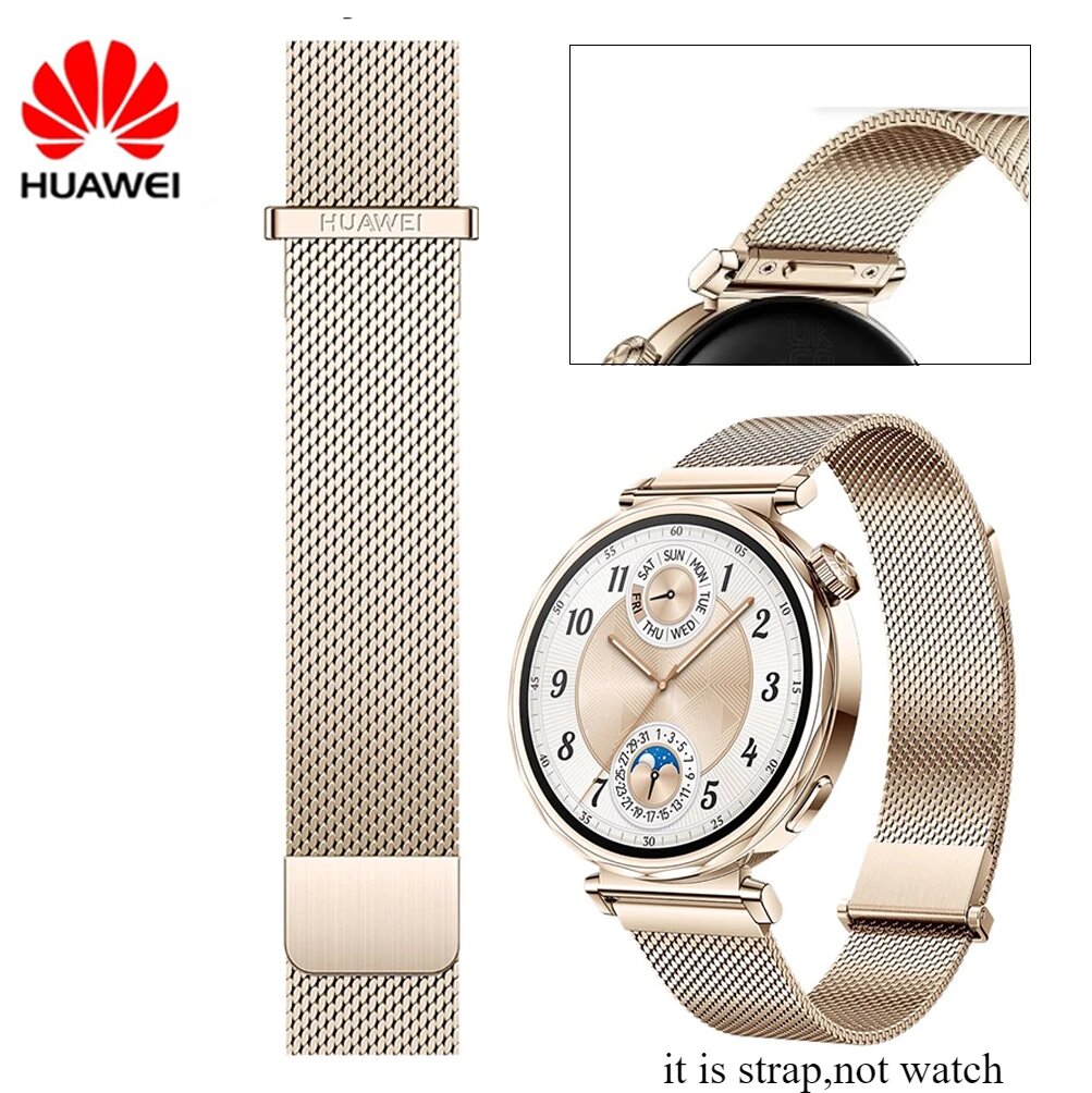 Светло-золотой ремешок Huawei Milanes для Huawei Watch GT5 Pro 42 мм, 18 мм, ремешок для часов Huawei GT4/Gt5, 41 мм, браслет с кнопками