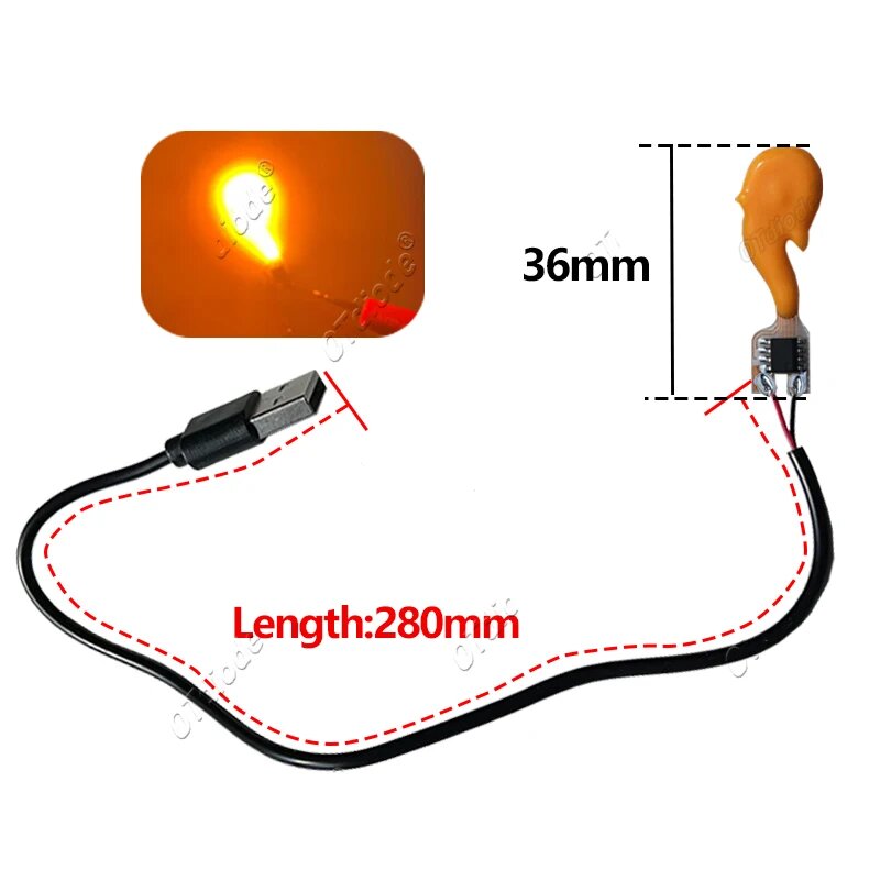 LED лампа-свеча OTdiode, теплый белый, USB280mm Round LED