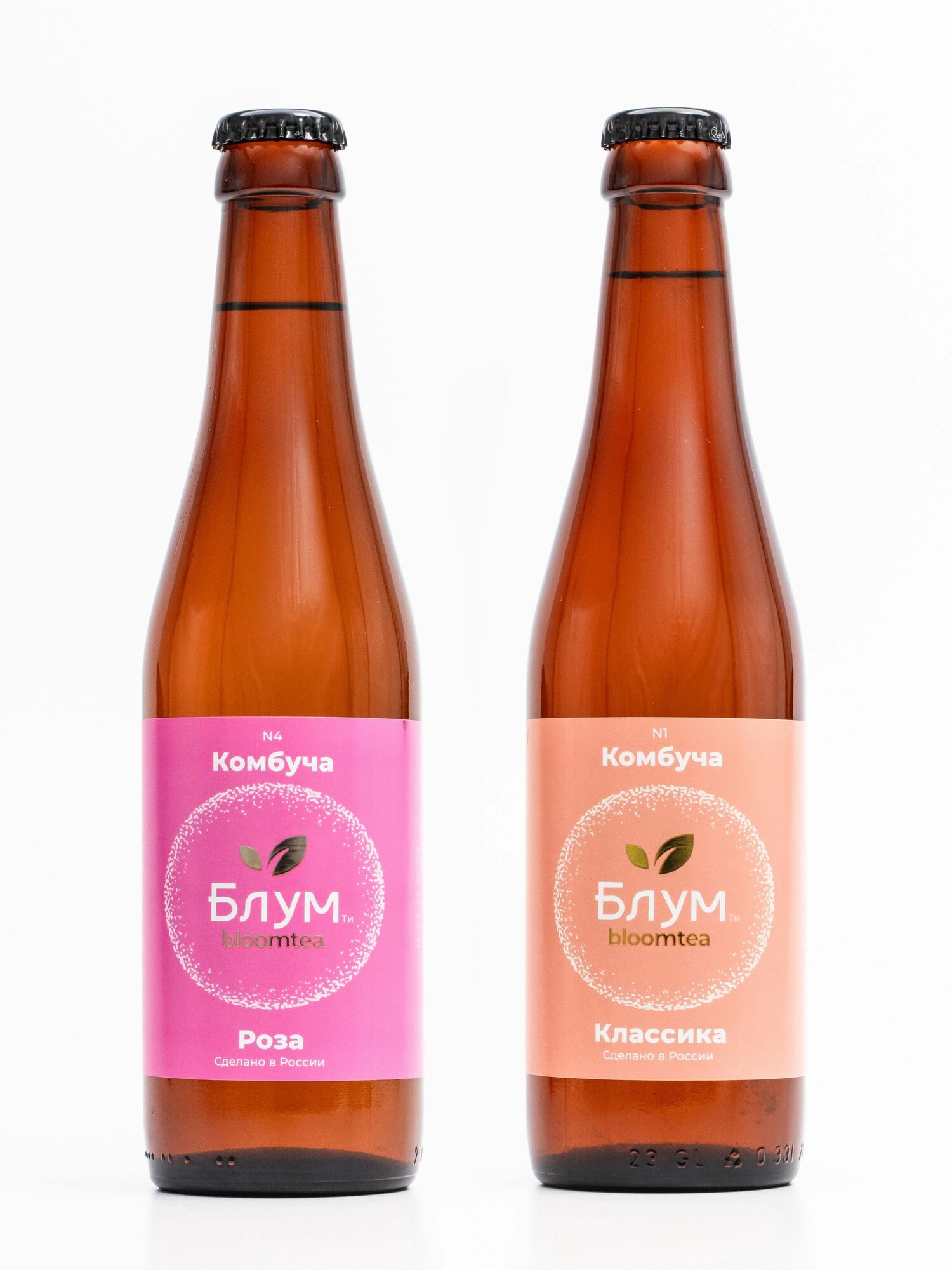 Комбуча чайный гриб Блум BLOOMTEA, PREMIUM, непастеризованная, без ароматизаторов, сет, 2 вкуса, классика и роза, 2х0,33л