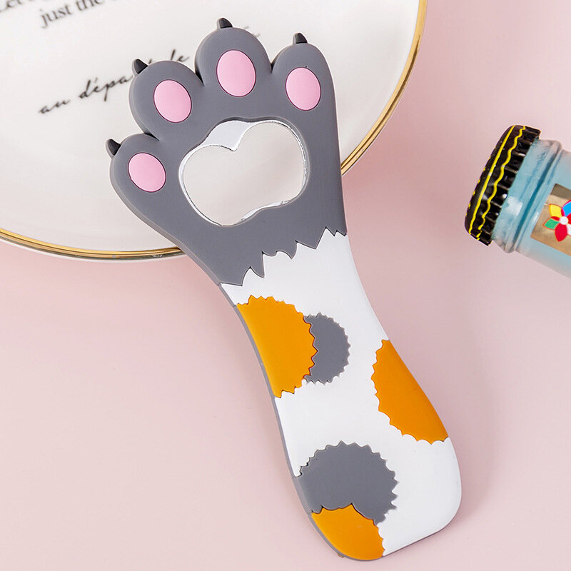 Cat Paw Bottle Opener Multifunctional Cute Cartoon Vibrant Colors Magnet Silicone with Fridge for Home Gray Dot