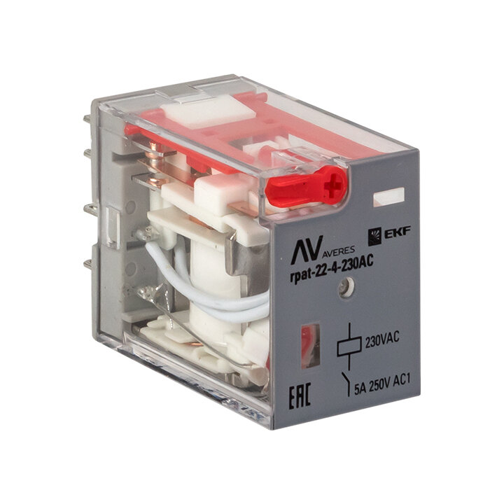 Реле промежуточное EKF AVERES RPAt 22/4, кнопка, механическая индикация, 5A, 230В AC