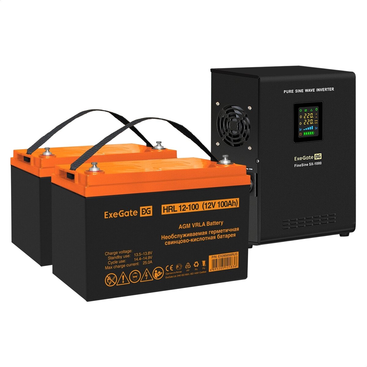Комплект ExeGate EX285656RUS FineSine SX-1000. LCD. AVR.2SH (EX296555RUS) ИБП EX295997RUS + батарея 100Aч