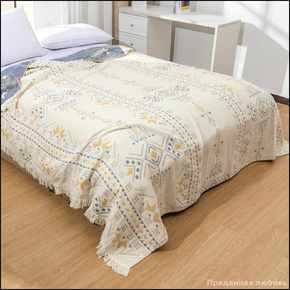 Покрывало на кровать плед накидка на диван 200 х 220 , Муслин, Хлопок, Миа-Преданная любовь