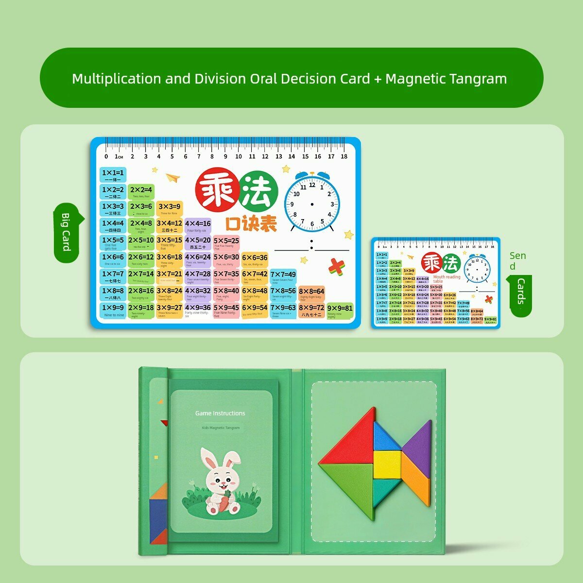 Карточки таблицы умножения и деления с магнитной головоломкой танграм для 2 класса