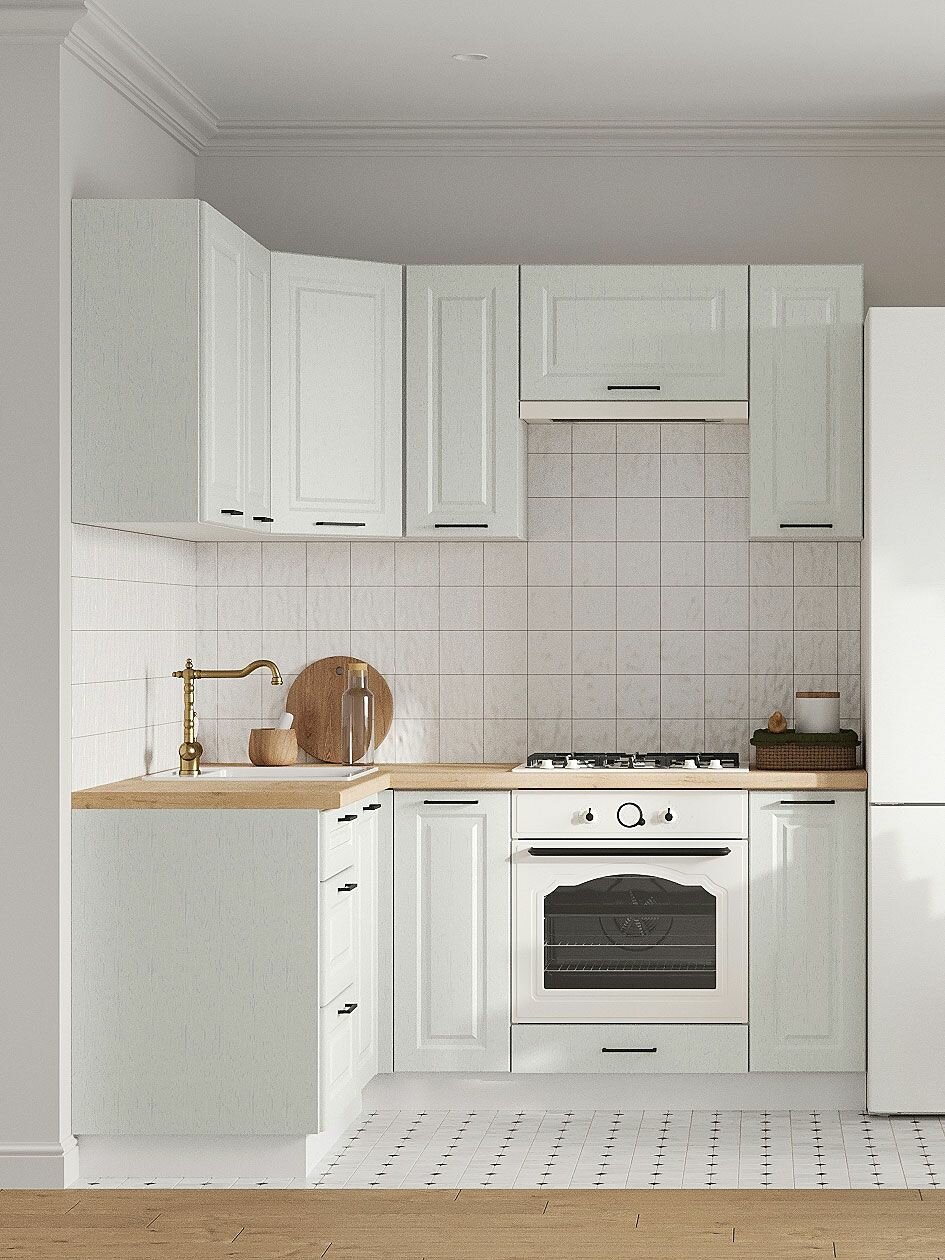 Кухонный гарнитур угловой Шервуд 1.8х1.5 м, мебель для дома и кухни, Белый / Арктик