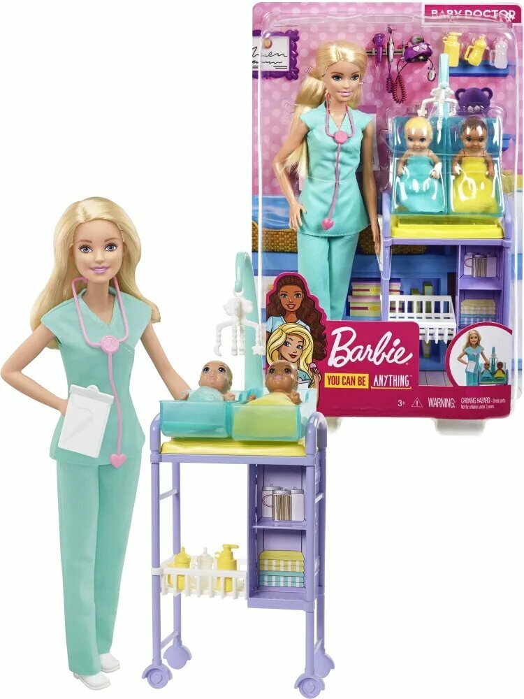 Кукла Barbie Професии GKH23/DHB63 доктор - педиатр (блондинка) с младенцами Барби Mattel