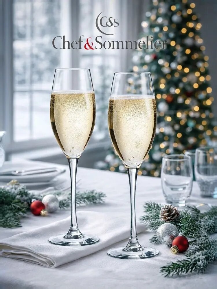 Бокалы для шампанского, подарочный набор Chef&Sommelier "Sequence" 2 шт, 240 мл. Хрустальное стекло. Франция
