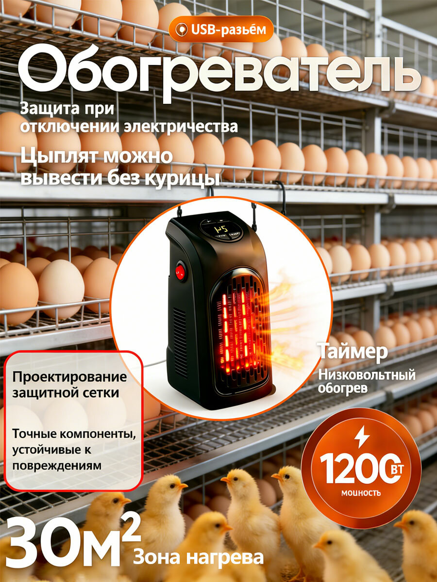 Лампа тепловентилятор Е27 светодиодная для обогрева кур, щенков, цыплят, свиней, курятника, брудера