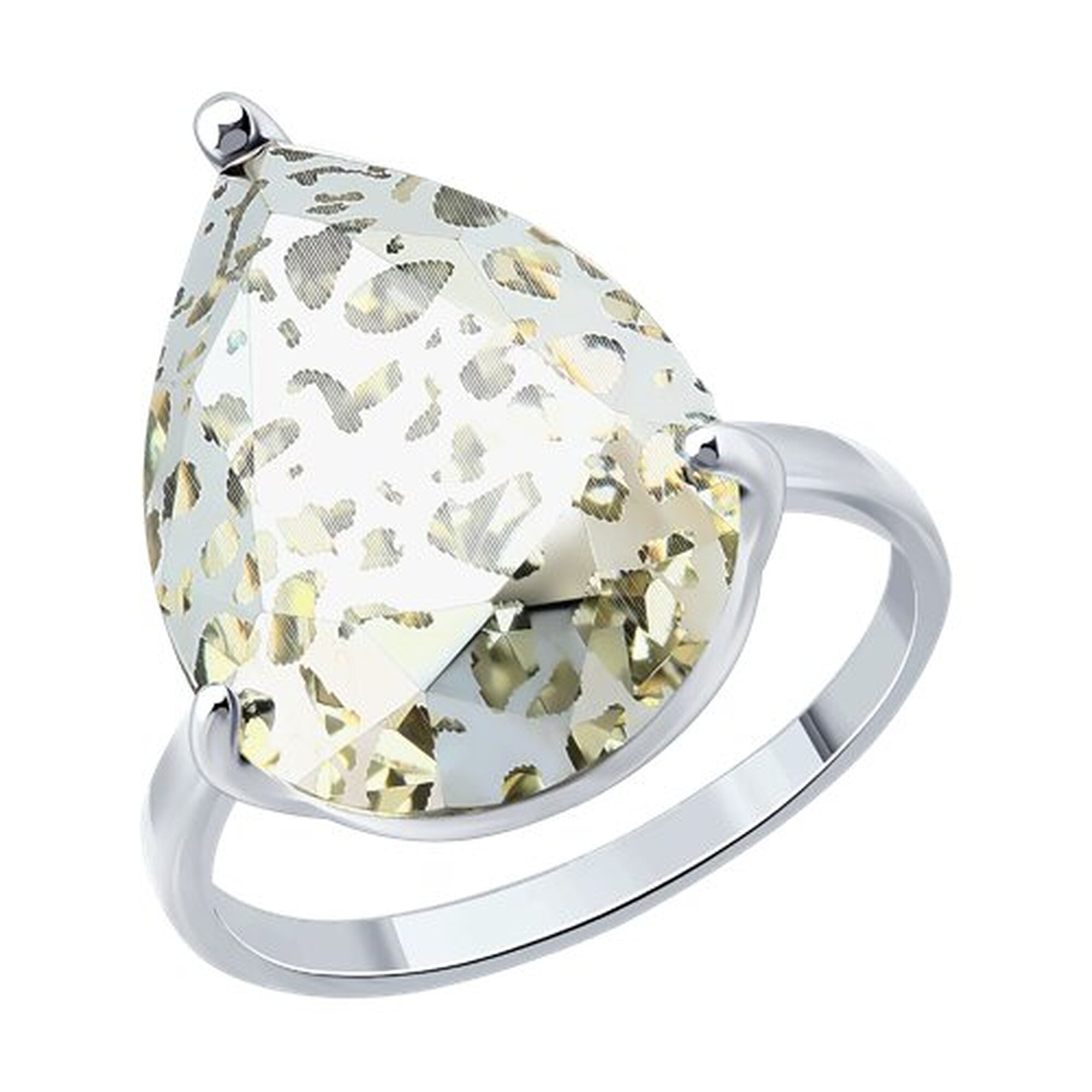 Кольцо, серебро, 925 проба, родирование, кристалл