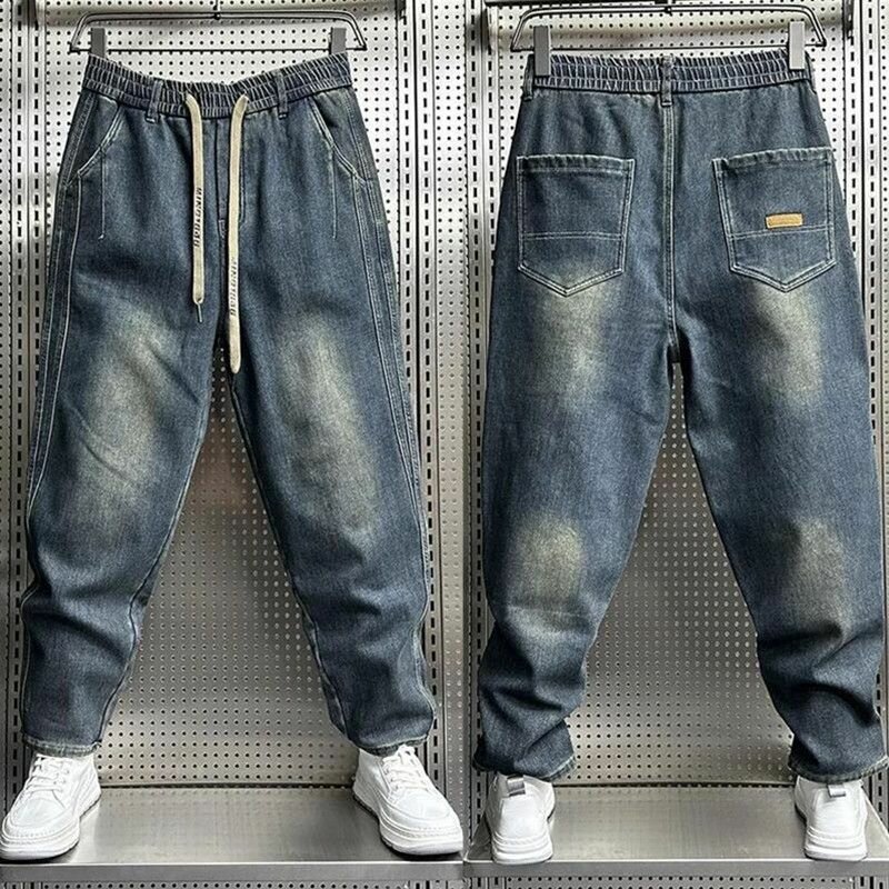 MON Джинсы Мужские Новые Универсальные Кроп Патчи Рваные Уличные Деним, Размер_XXL